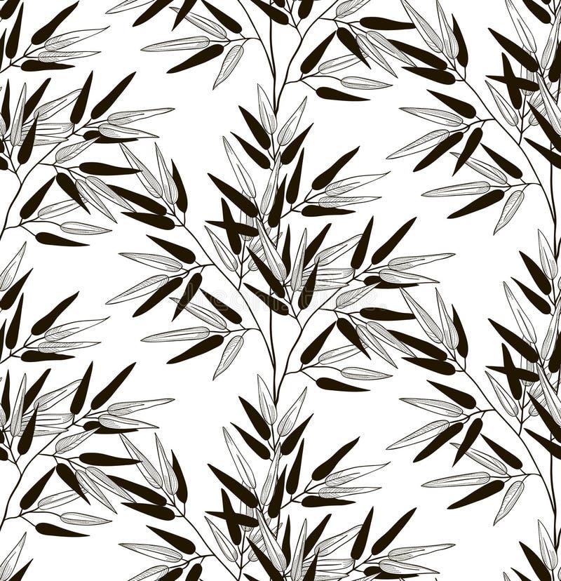 Vector Black Seamless Pattern with Drawn Bamboo Leaves Stock Vector ...