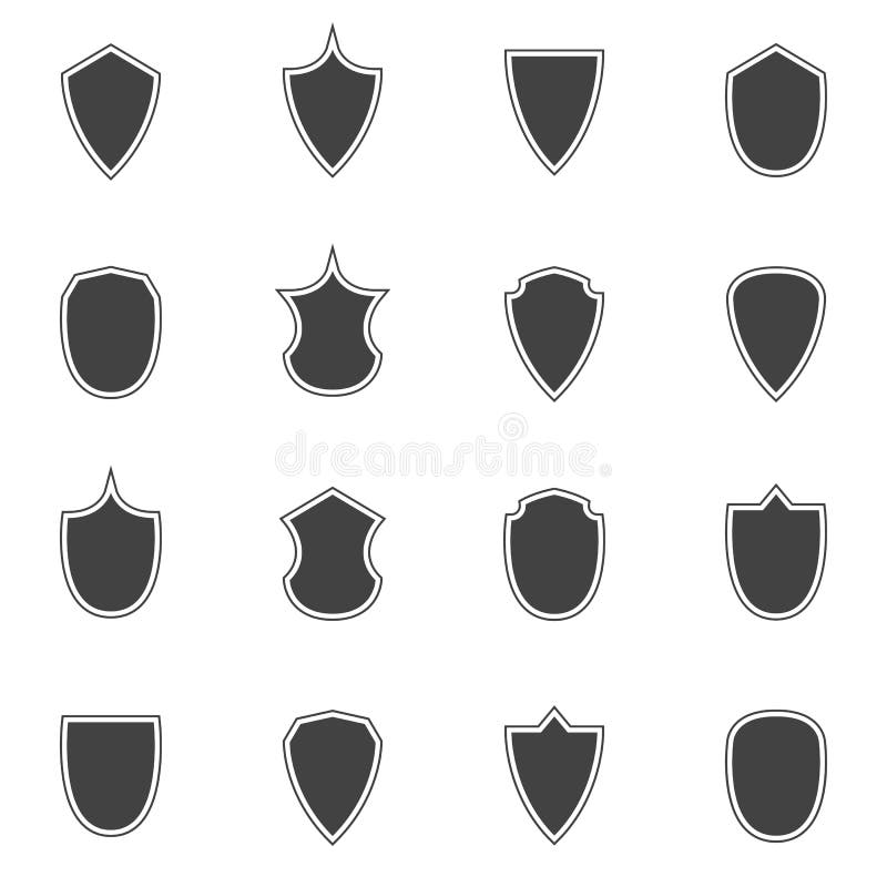Vector Black Shields Set On White Background Stock Vector