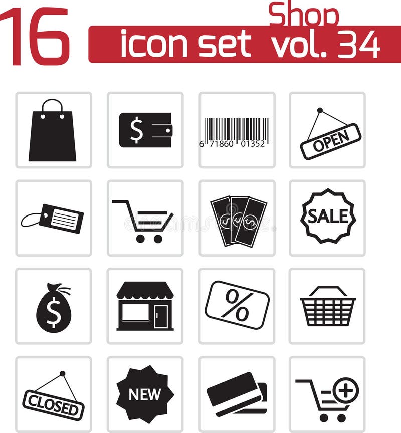 Vector black shop icons stock illustration. Illustration of icon - 32396531