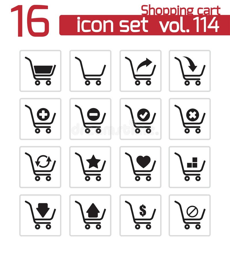Vector Black Shopping Cart Icons Stock Illustration - Illustration of ...