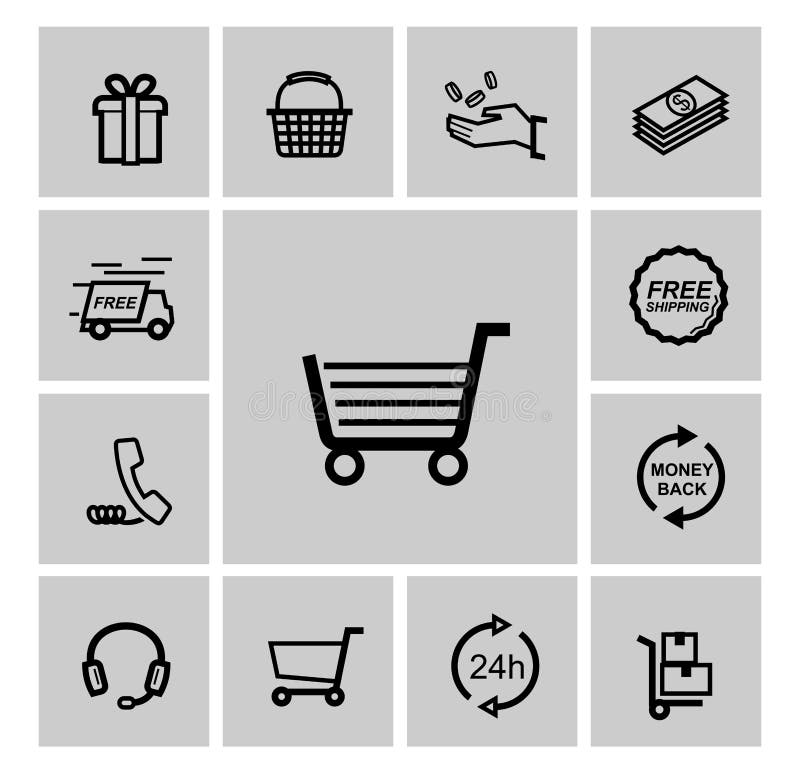Vector Black Shopping Icons Stock Vector - Illustration of gift, phone ...