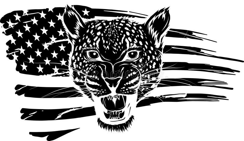 Vector Black Silhouette of Head Leopard with American Flag Stock Vector ...