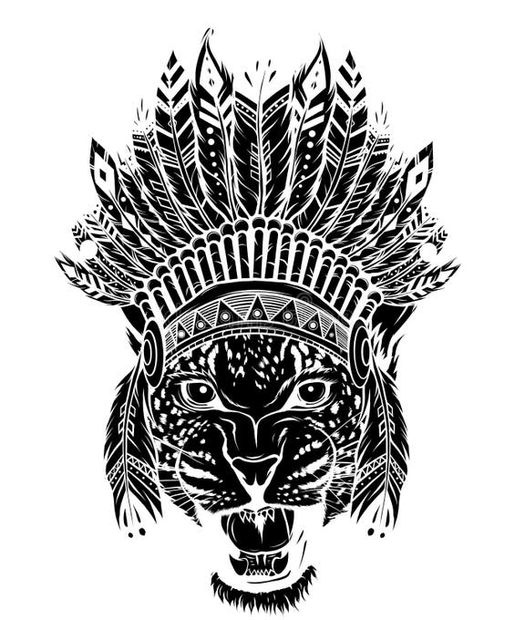 Vector Black Silhouette of Head Leopard Feathers Stock Vector ...