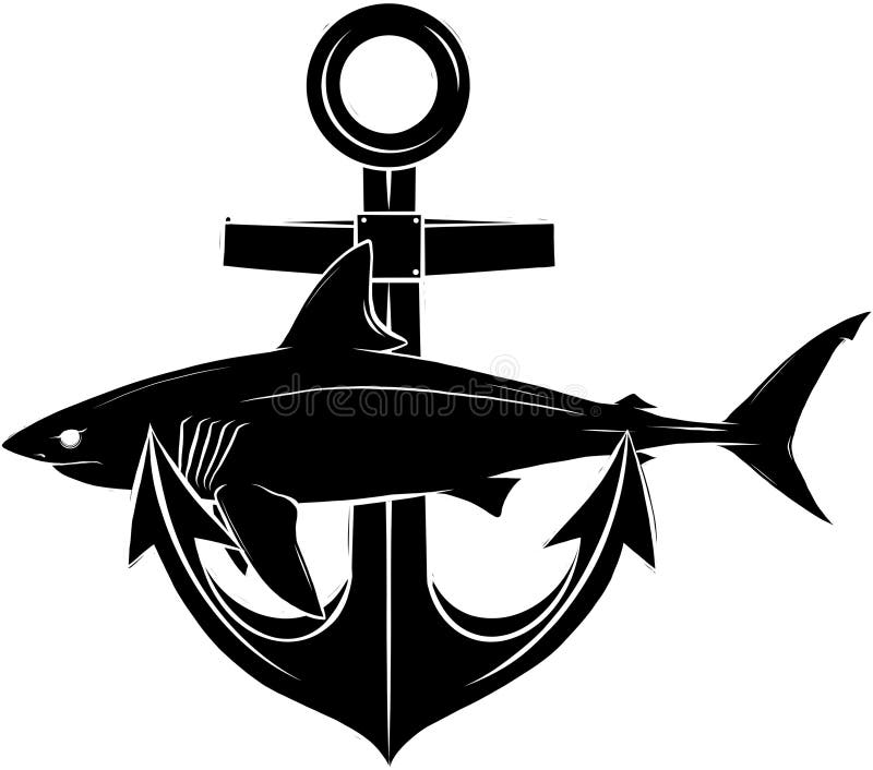 White Shark with Anchor on Black Background. Vector Illustration Design ...