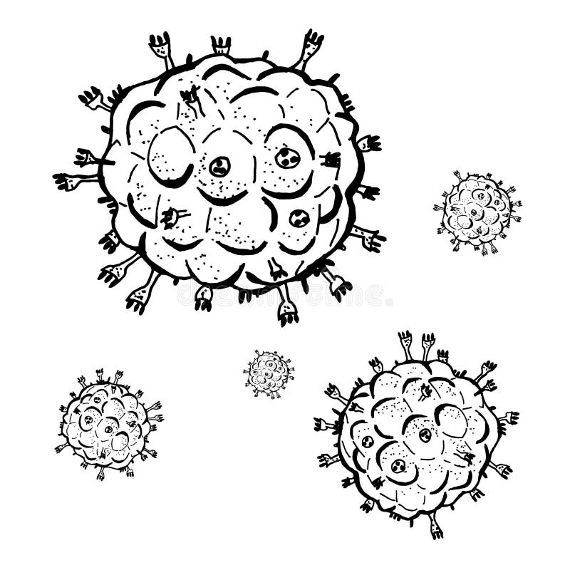 Vector Black Sketch HIV Isolated on White Backgtound. Microbe in ...