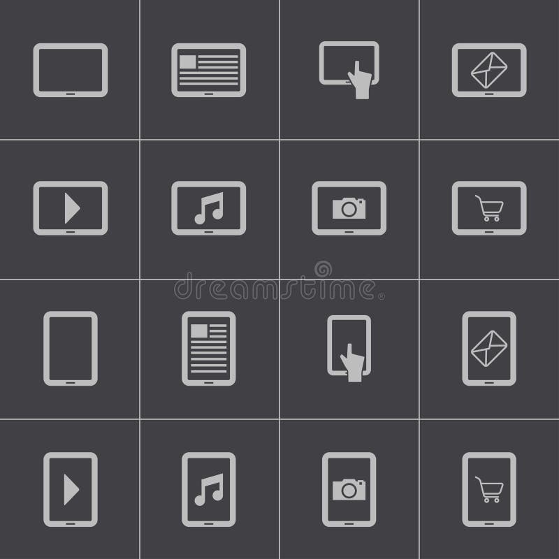 Vector Black Tablet Icons Set Stock Illustration - Illustration of ...