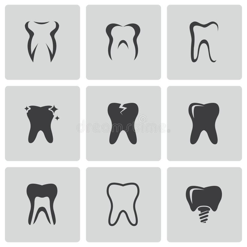 Vector Black Teeth Icons Set Stock Vector - Illustration of enamel ...