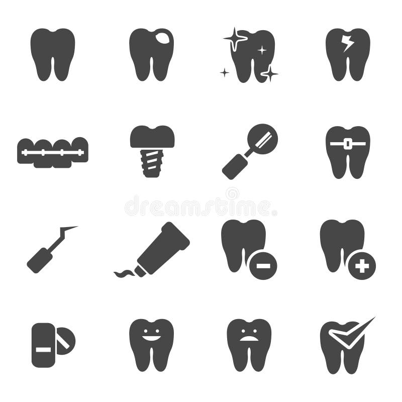 Vector Black Teeth Icons Set Stock Vector - Illustration of dentist ...