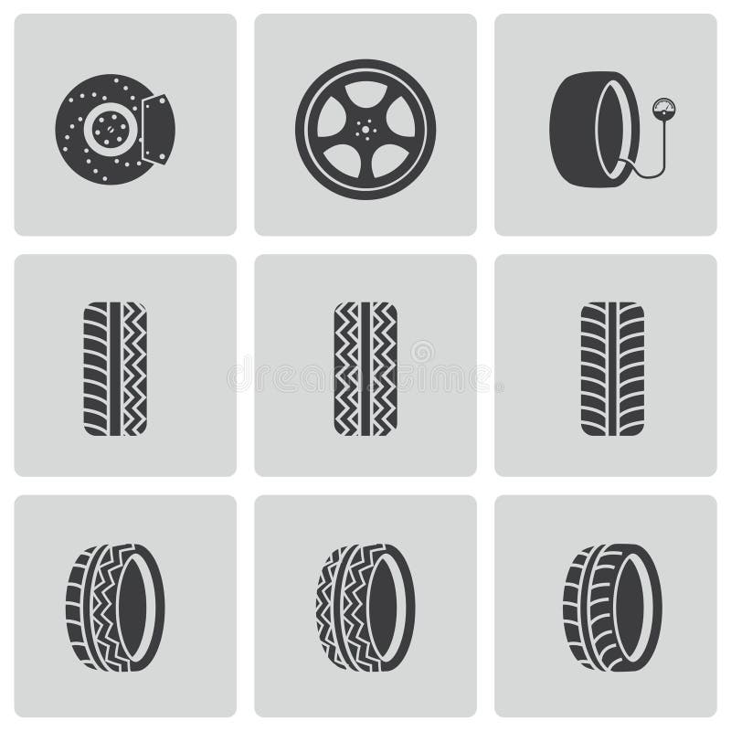 Vector Black Tire Icons Set Stock Vector - Illustration of rubber ...