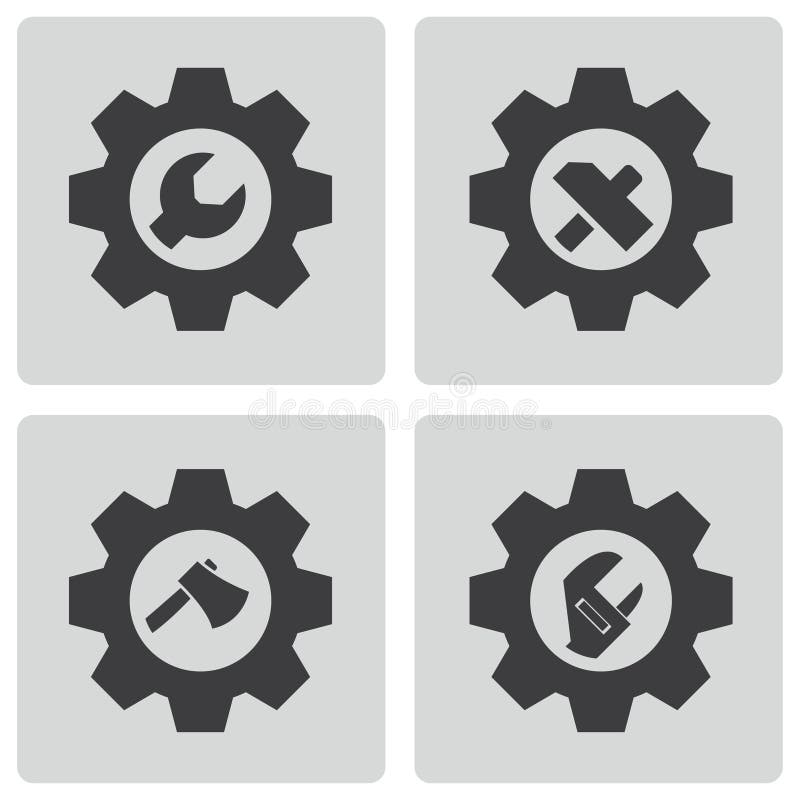 Vector Black Tools in Gear Icons Set Stock Illustration - Illustration ...