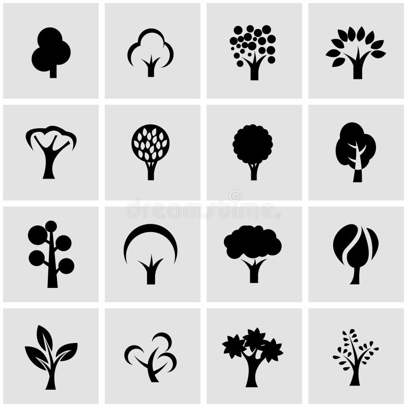 Vector Black Trees Icon Set Stock Illustration - Illustration of tree ...