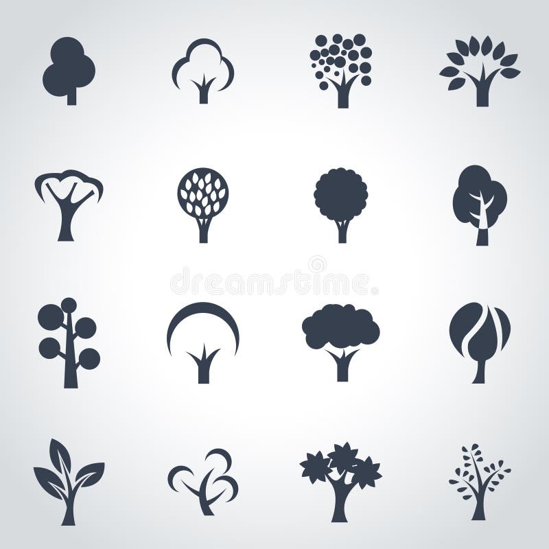 Vector Black Trees Icon Set Stock Illustration - Illustration of nature ...