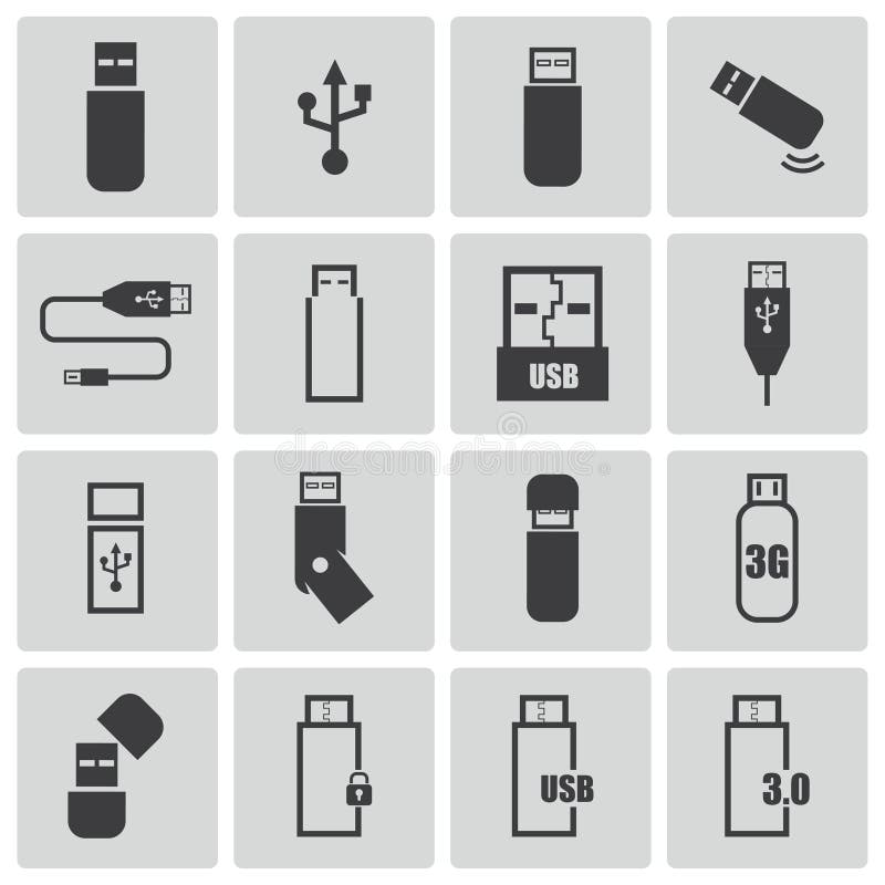 Vector black usb icons set stock vector. Illustration of graphic - 39582962