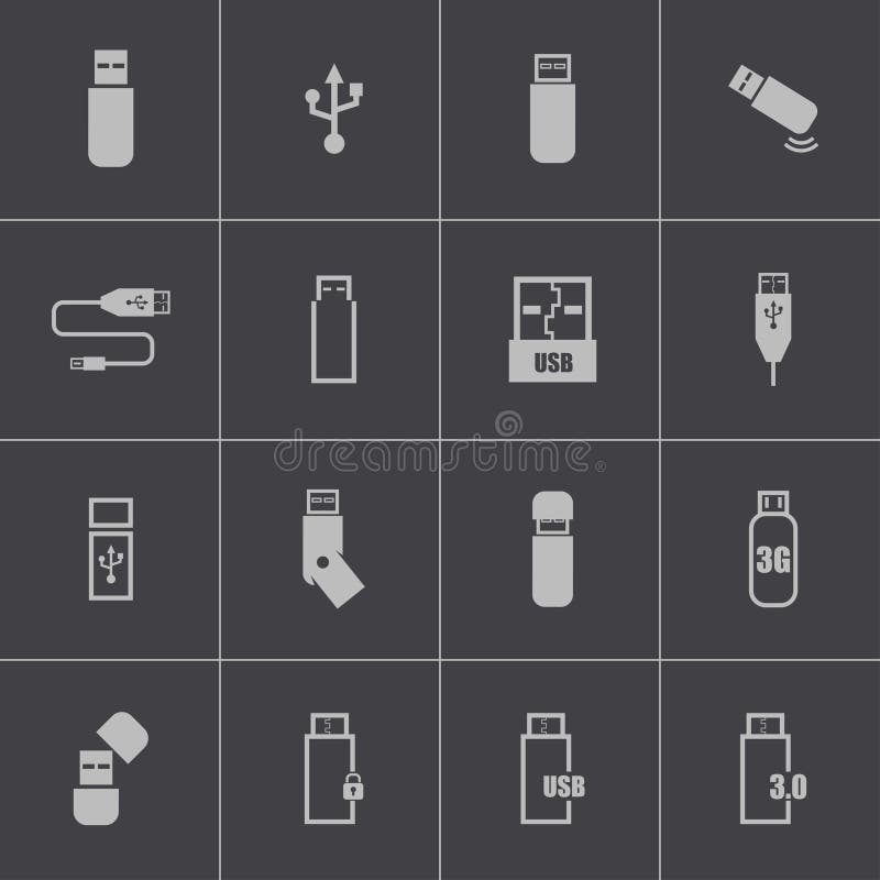 Vector black usb icons set stock illustration. Illustration of connect ...