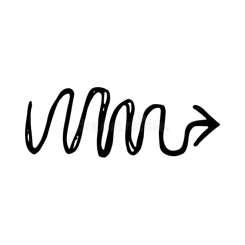 Vector Black Wavy Arrow Doodle Style Isolated on White Background Stock ...