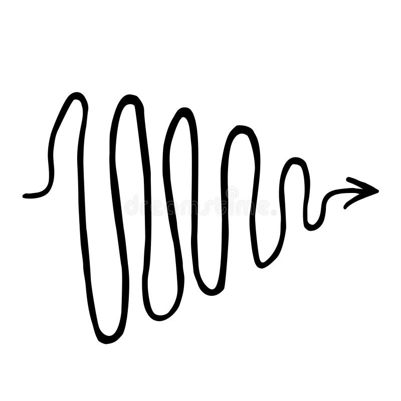 Vector Black Wavy Arrow Doodle Style Isolated on White Background Stock ...