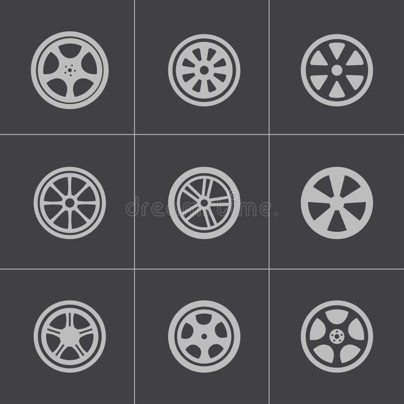 Vector Black Wheel Disks Icons Set Stock Vector - Illustration of drive ...