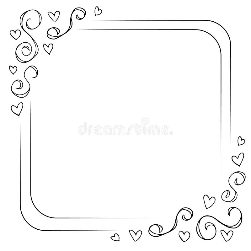 Vector Black and White Curly Frame with Sinuous Lines and Hearts Stock ...