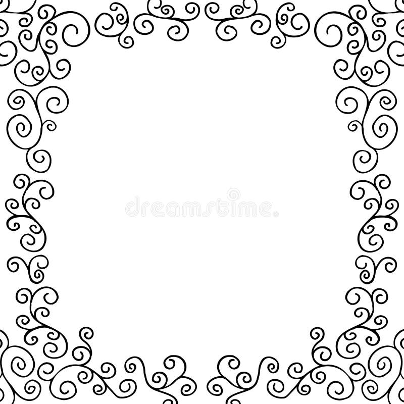 Vector Black and White Curly Frame with Sinuous Lines Stock Vector ...