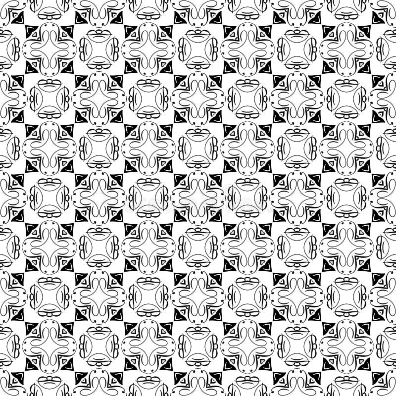 Vector Black and White Curvy Flowers Repeated Pattern White Background ...