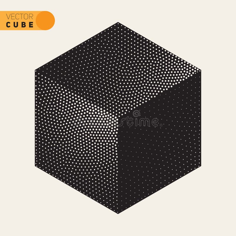 Vector Black and White Dotted Isometric Cube Shape Stippling Halftone ...