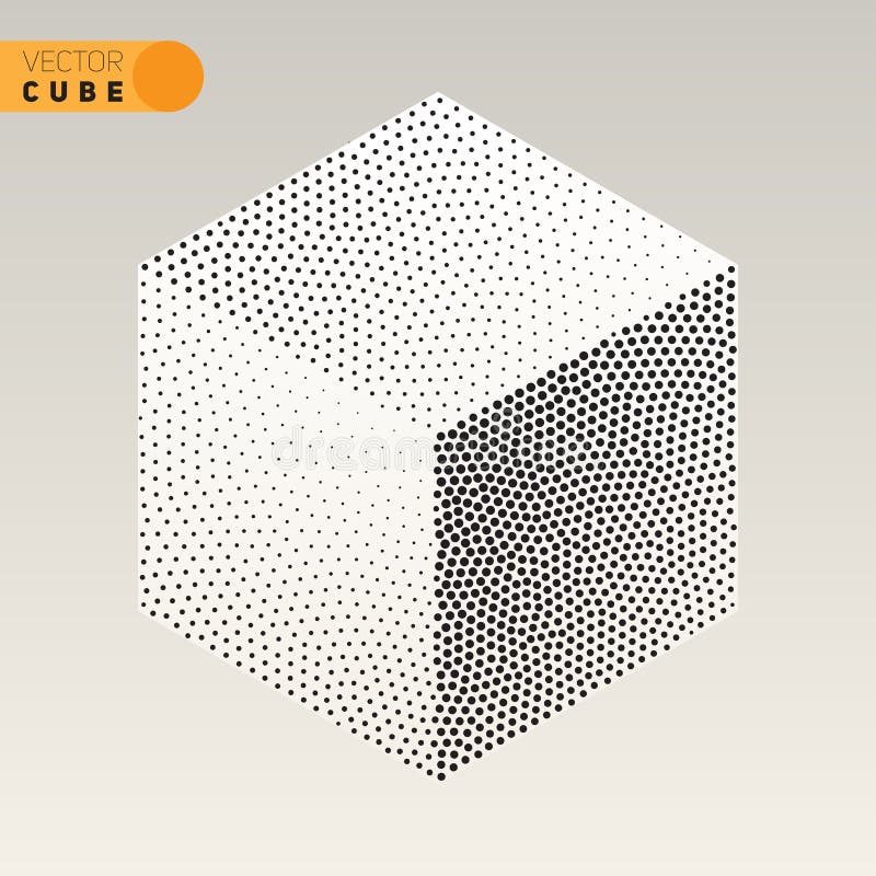 Vector Black and White Dotted Isometric Cube Shape Stippling Halftone ...