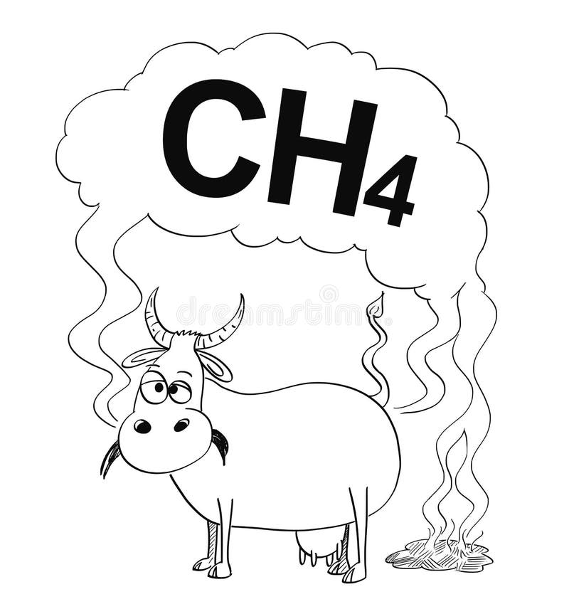 Vector Black and White Drawing or Illustration of Cow Producing Methane ...