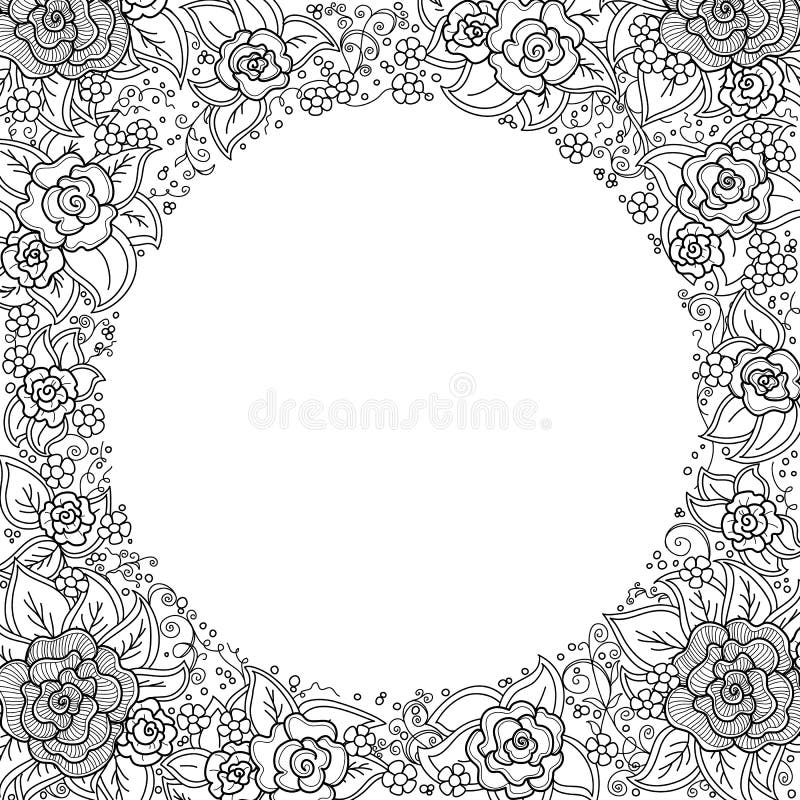 Vector Black and White Floral Frame Pattern Stock Vector - Illustration ...