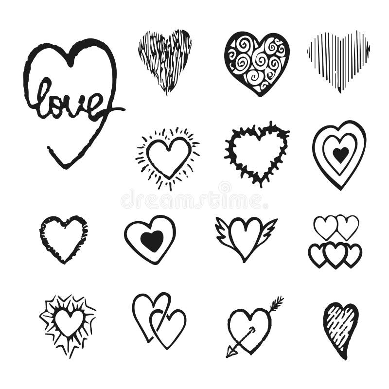 Hand Drawn Hearts. Design Elements for Valentine Day. Stock Vector ...