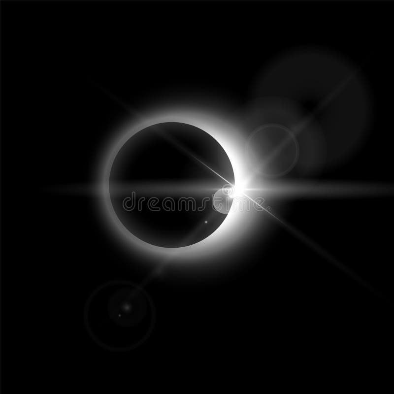 Vector Black and White Illustration of Total Solar or Lunar Eclipse with Rays and Highlights ...