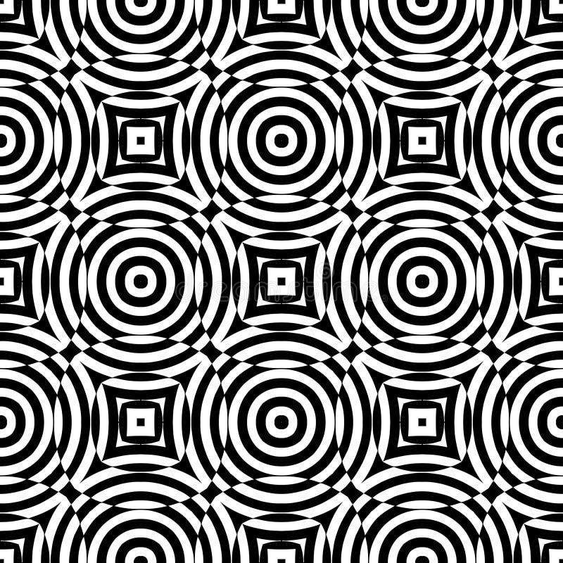 Black and White Abstract Geometric Circles Seamless Pattern, Vector ...