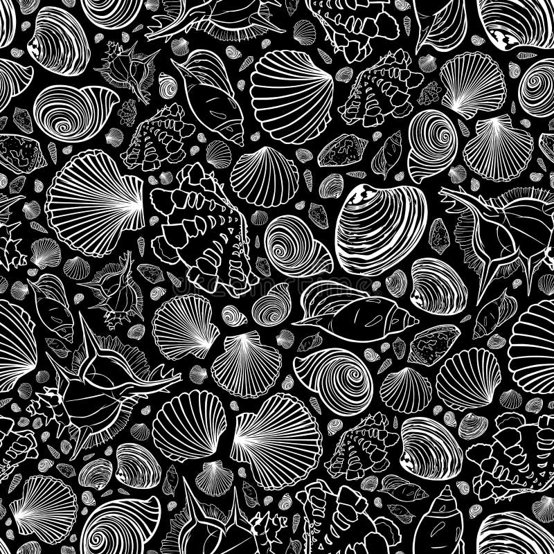 Vector Black, White and Grey Seashells Repeat Pattern. Suitable for ...
