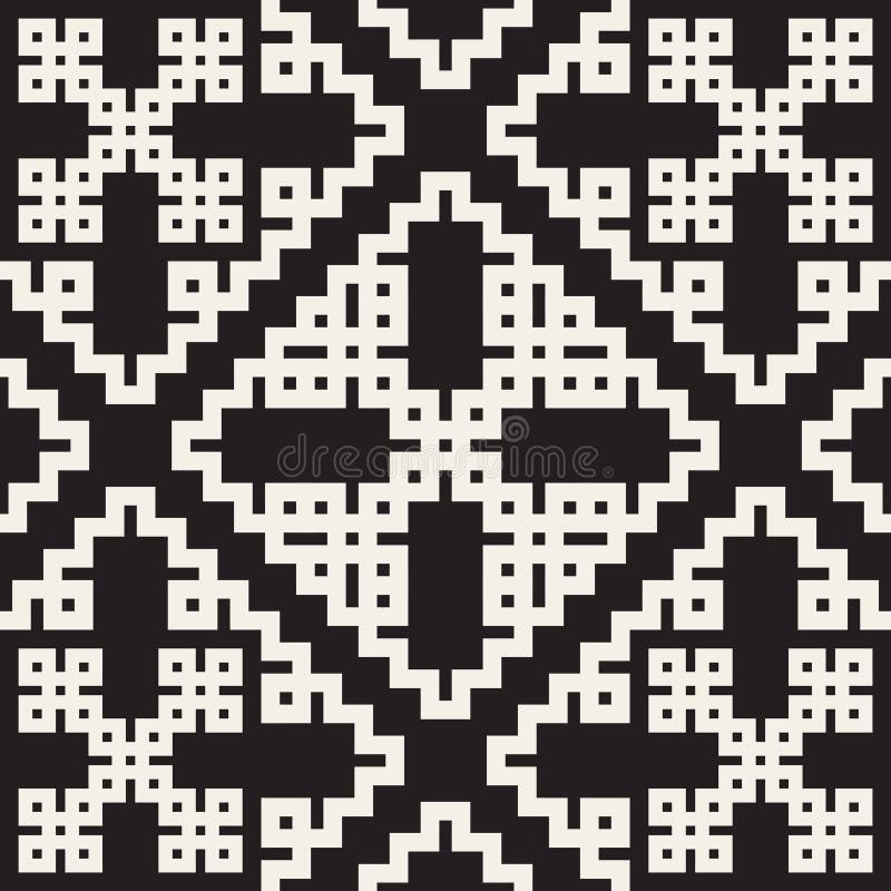 Vector Black & White Seamless Geometric Square Rhombus Grid Ethnic ...