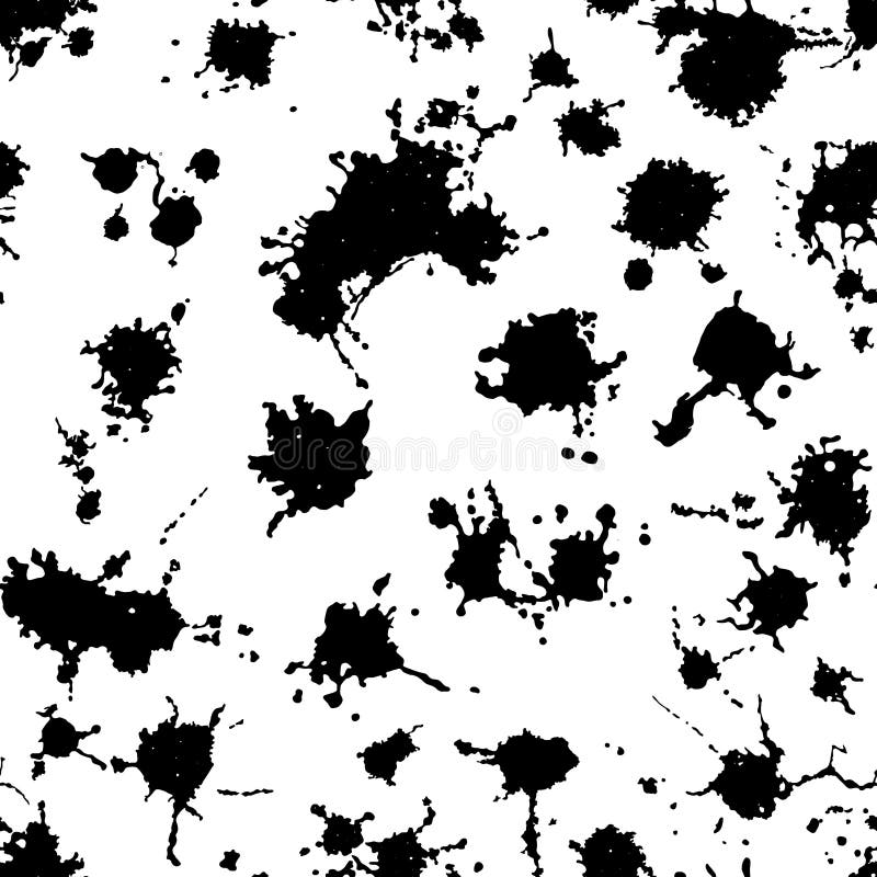 Vector Black and White Seamless Pattern with Ink Splash, Blot and Brush ...