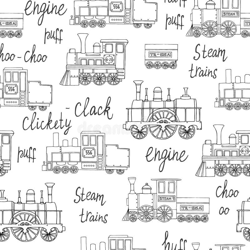 Vector Black and White Seamless Pattern of Retro Engines Stock Vector ...