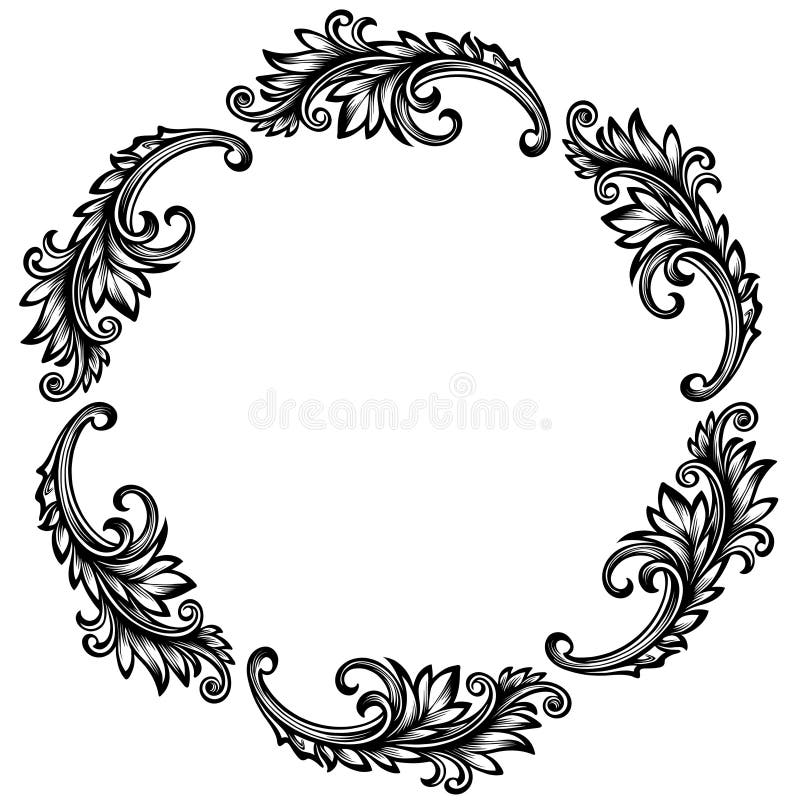Black & White Round Scroll Frame Stock Vector - Illustration of design ...