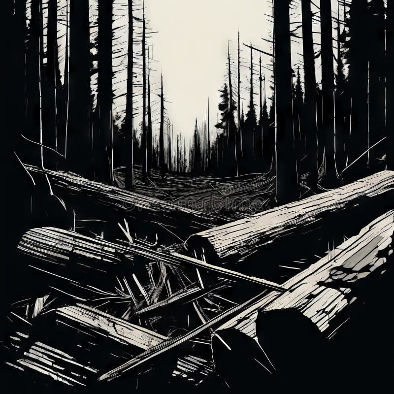 Vector Black White Wood with a Tree. Stock Illustration - Illustration ...