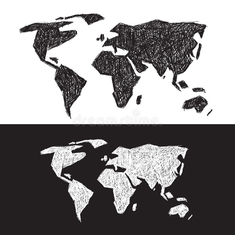 Vector Black and White World Map Stock Vector - Illustration of design ...