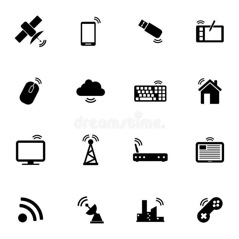 Black Wireless Icons. Set Icons for Wifi Control Access and Ra Stock ...