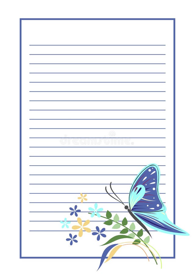 Vector Blank for Letter or Greeting Card. Blue Form with Frame, Lines ...