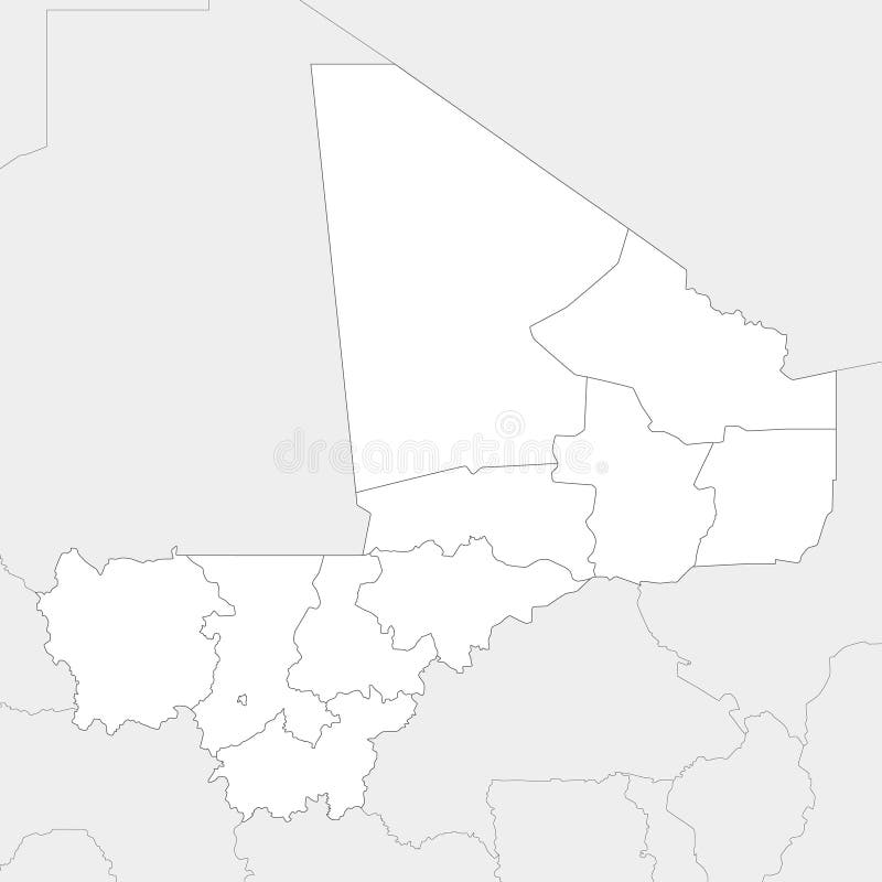 Vector Blank Map of Mali with Regions, Capital District and ...