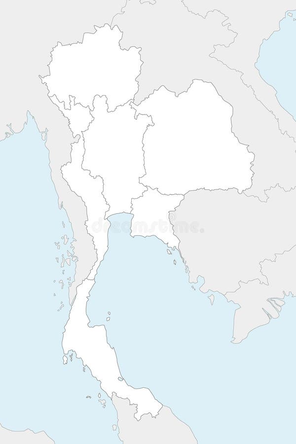 Vector Blank Map of Thailand with Regions and Administrative Divisions, and Neighbouring ...