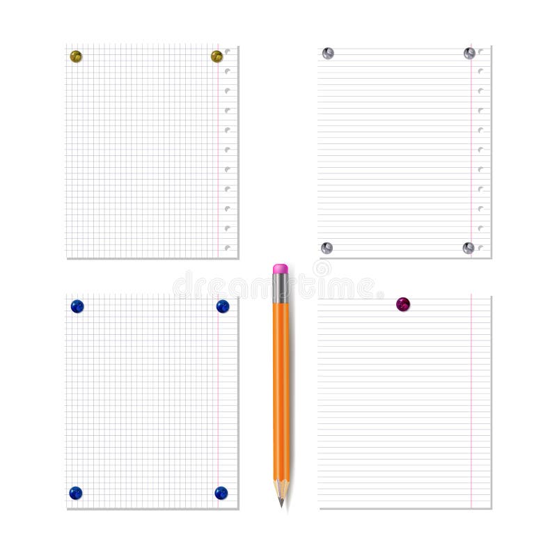 Vector Blank Note Book Pages Pinned by Realistic Pin Buttons, Set with ...