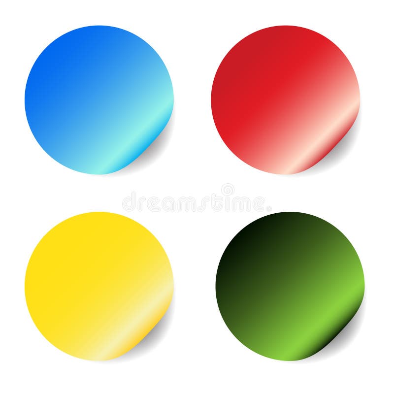 Color Round Stickers with Curled Edge Vector Template Isolated on White ...