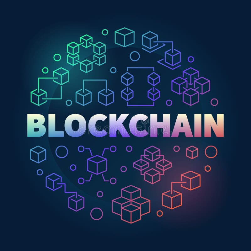 Vector Blockchain Round Concept Colorful Line Illustration Stock Vector