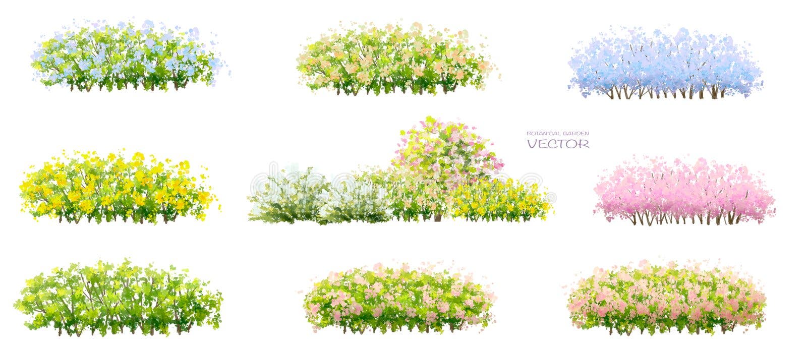 Vector Set of Flower Tree Top View Isolated on White Background for ...