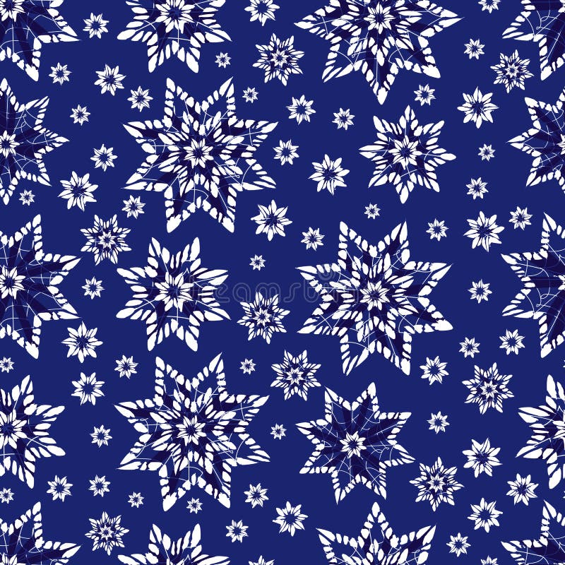 Vector Blue Abstract Snowflake Stars Seamless Background 02. Suitable ...