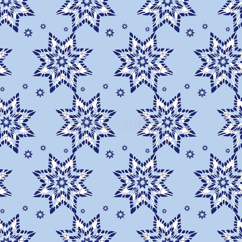 Vector Blue Abstract Snowflake Stars Seamless Background 07. Suitable ...
