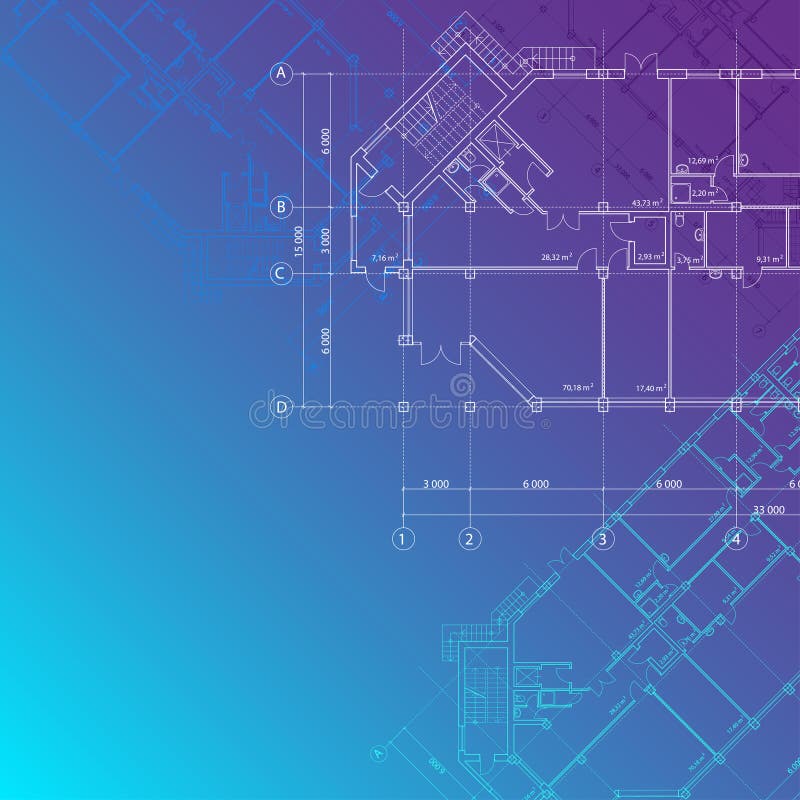 Architectural Background. Blue Building Plan Silhouette and a-letter ...