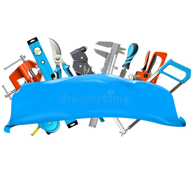 Vector Blue Banner With Hand Tools Stock Vector - Illustration of ...